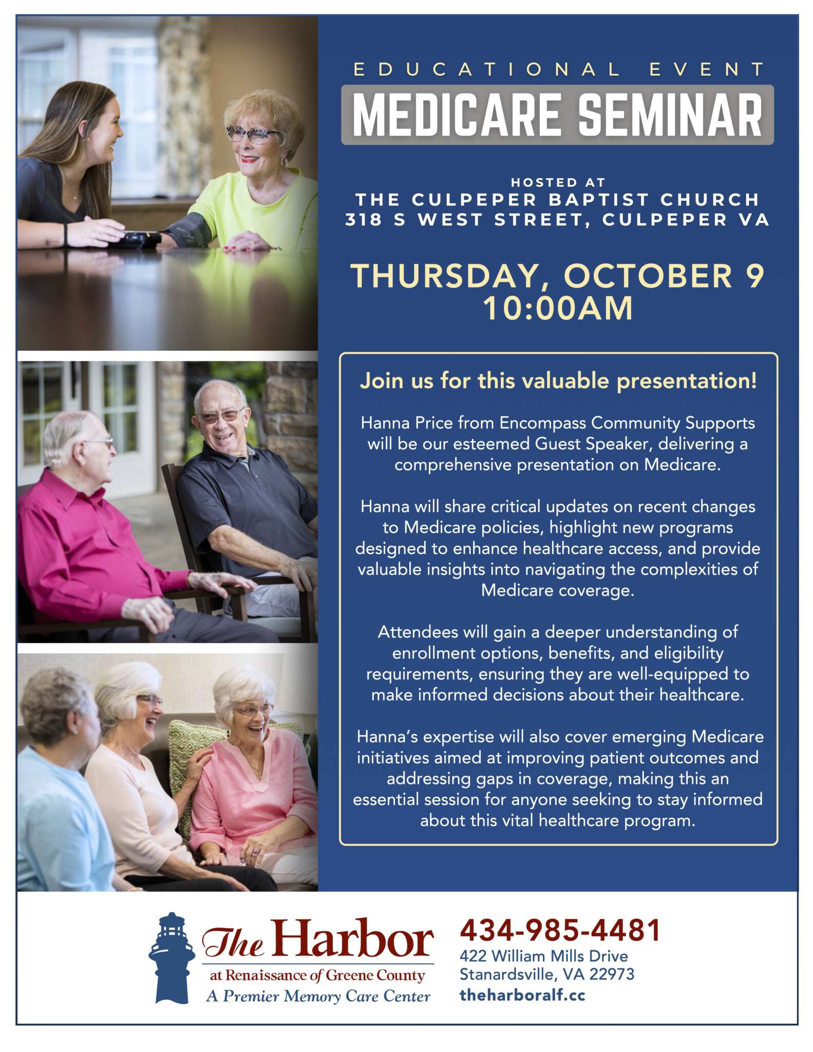 Flyer – Medicare Seminar – Stanardsville Harbor – Legacy – 11065
